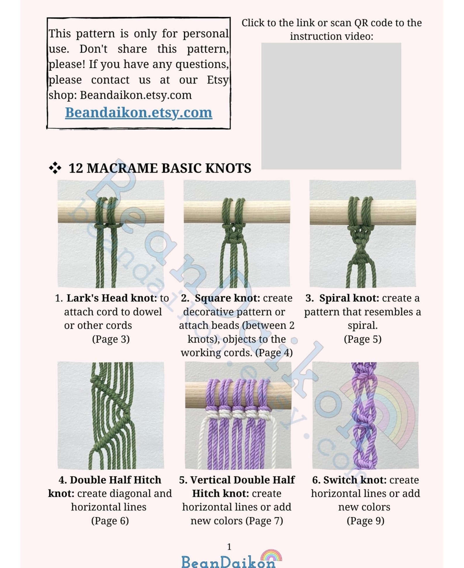 Macrame Knots PDF, Macrame Instruction, Pattern Guide, How to Tie Knots ...