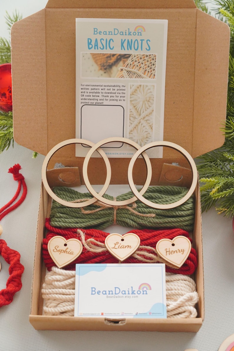 Macrame Wreath Kits, Ornament Kit, Holiday Gift Box, Macrame Diy, Craft ...