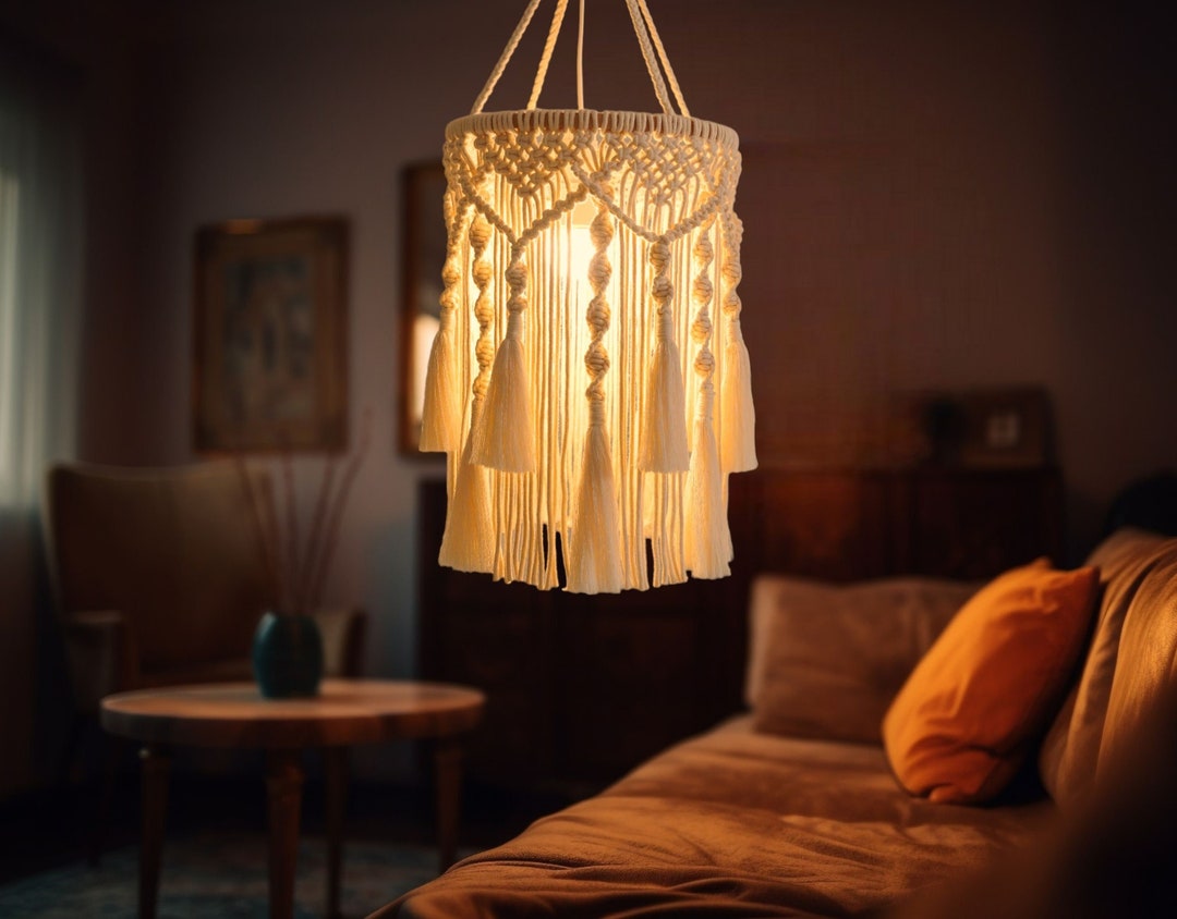 Macrame Lamp Shade, Patio Decor, Macrame Lights, Lighting Chandelier ...