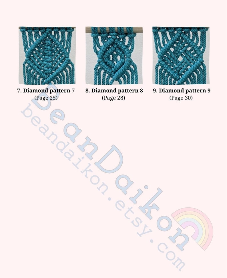 Macrame Diamond Pattern, Diy Macrame Pattern, Knot Instructions, Rope ...