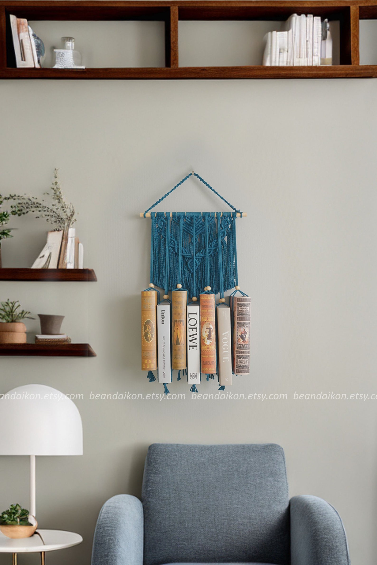 Macrame Boho Bookshelf, Unique Bookshelf, Wall Bookshelf, Book Holder ...