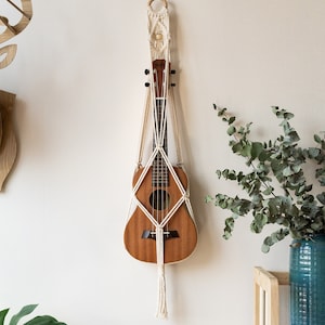 Boho Ukulele Leaves Wall Hanging, Ukulele Holder, Modern Wall Decor ...