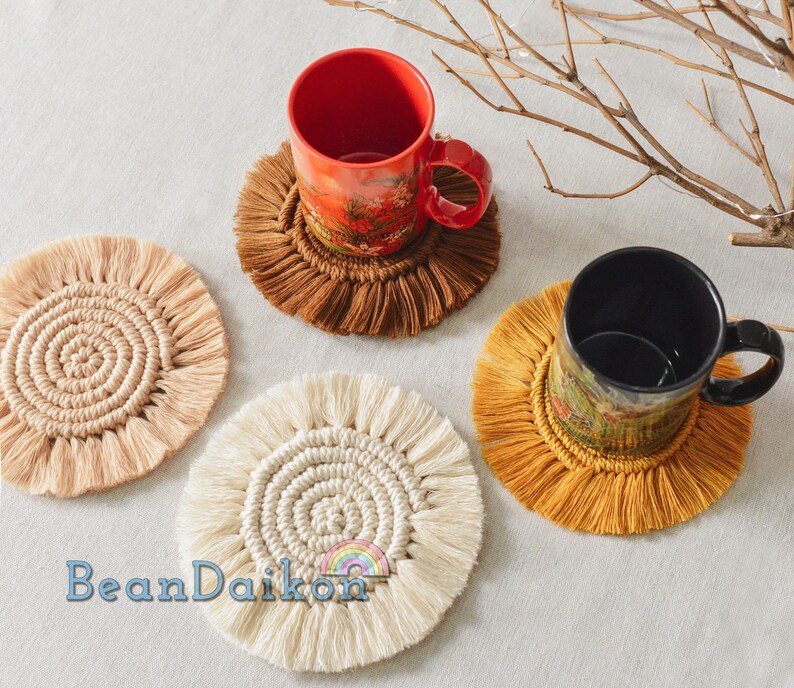 Boho Fringe Coaster Macrame Coaster Candle Mat Handmade | Etsy