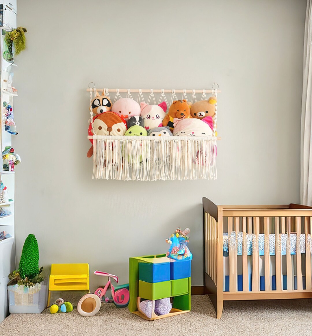 Macrame Toy Hammock, Macrame Toy Net, Kid Room Decor, Wall Stuffed ...