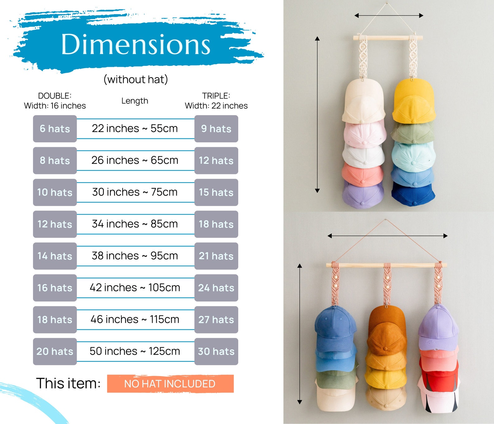 Macrame Cap Rack, Fun Home Decor, Vertical Hat Rack, Snapback Caps ...