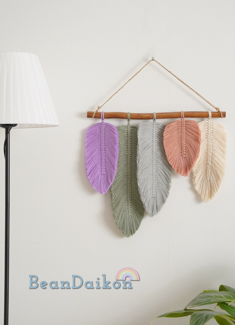 Macrame Feather Wall Hanging Earth Tone Wall Art Fall Leaf - Etsy