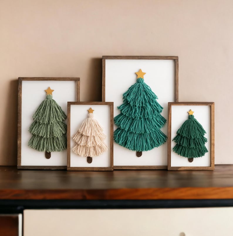 Framed Tassel Christmas Tree, Framed Yarn Tree, Tassel Tree Sign ...