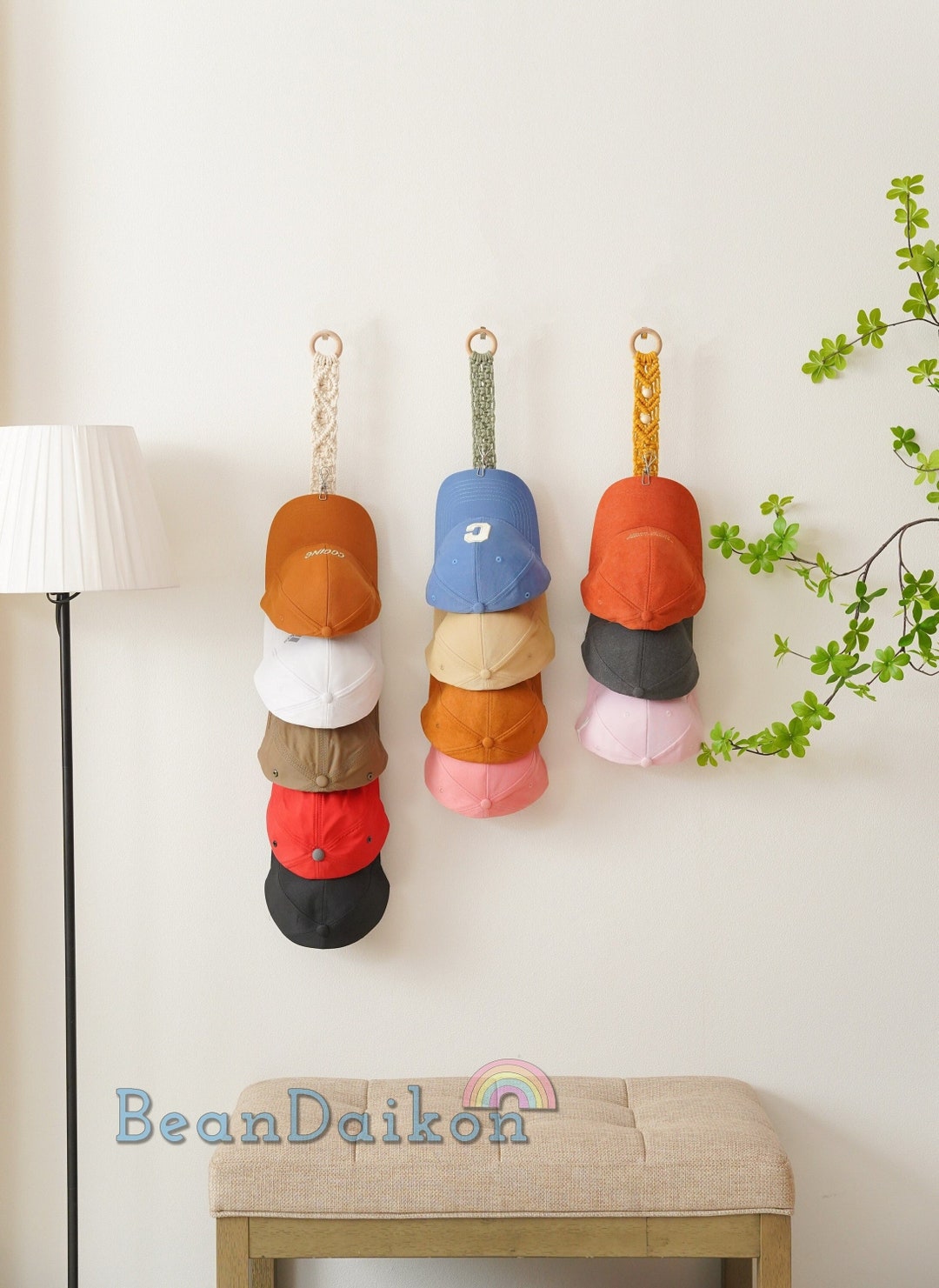 Cap Rack, Macrame Cap Display, Cap Holder for Wall, Hat Organizer ...