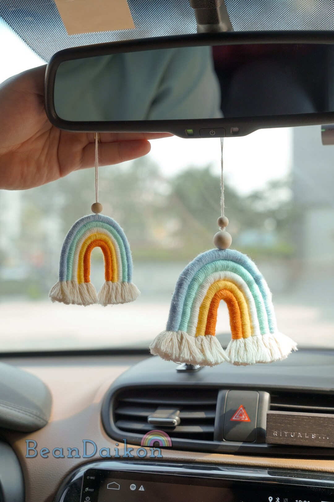 Macrame Rainbow Car Charm, Rainbow Macrame, Rainbow Car Hanger ...