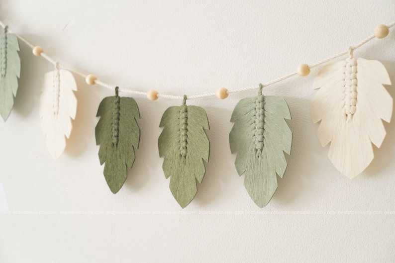 Handmade Bunting, Leaf Garland Macrame, Kids Room Decor, Feather ...