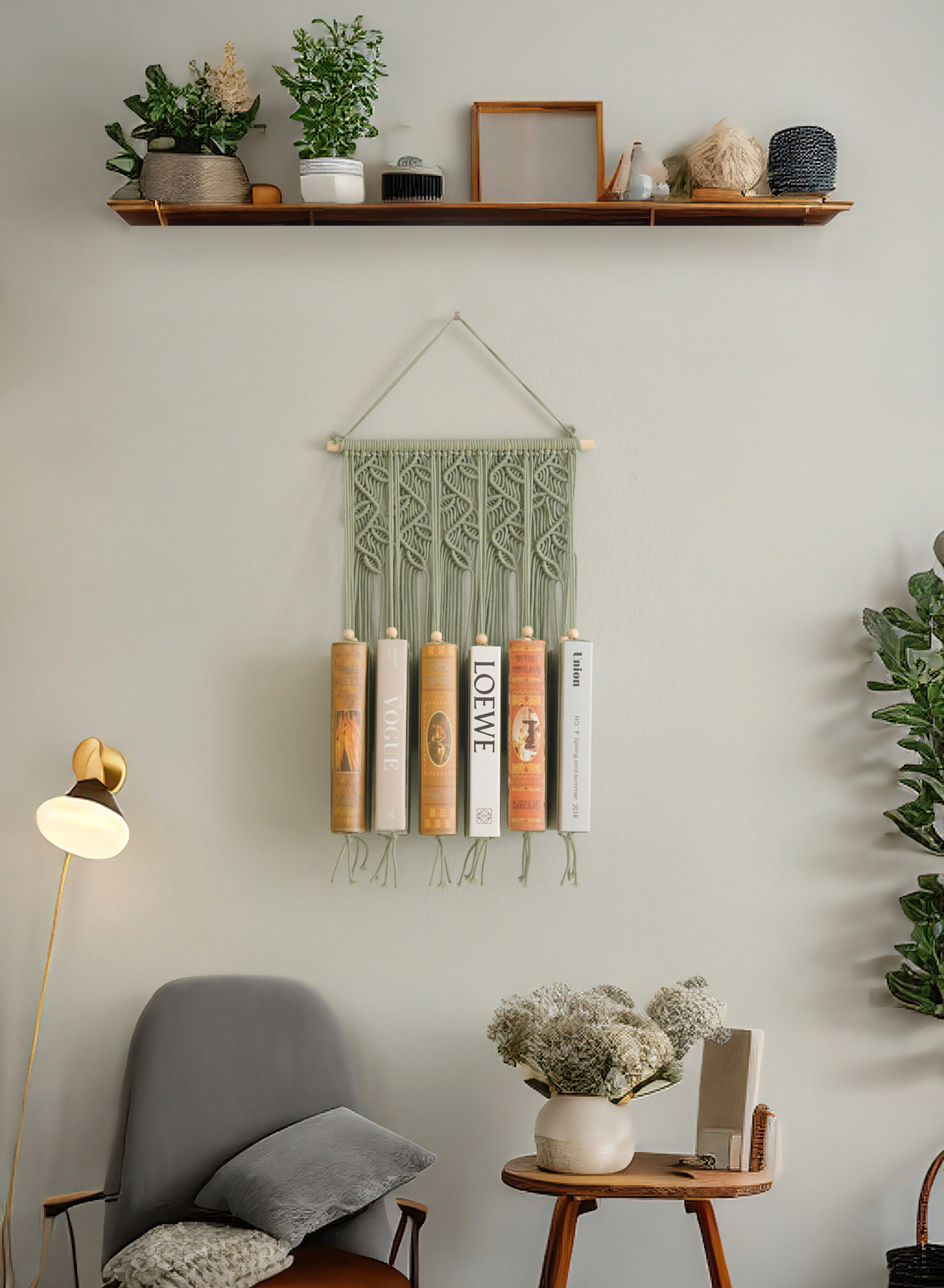 Macrame Bookshelf, Kids Book Storage, Hanging Shelf, Children's ...