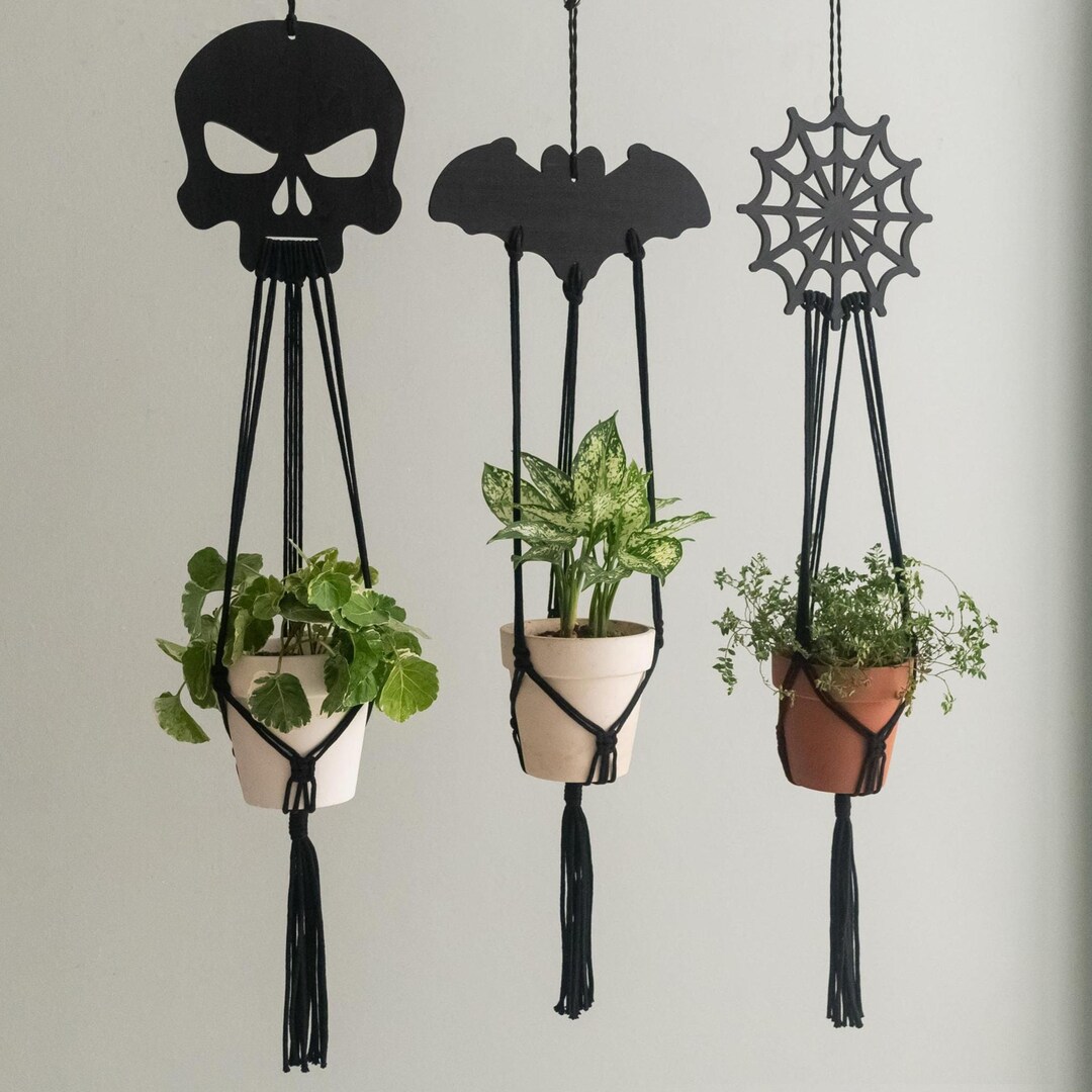 Boho Gothic Macrame Plant Hanger | Halloween Wall Decor | Spooky Gift for Plant Lovers I98 - Etsy