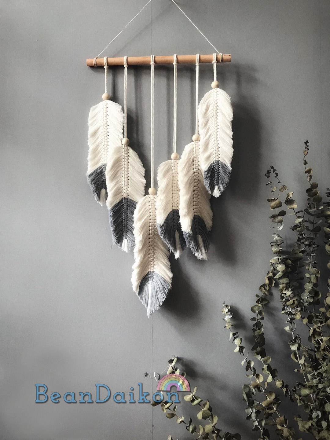 Macrame Feather Wall Hanging, Modern Macrame Wall Art, Boho Wall Decor ...
