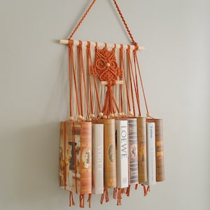 Macrame Book Holder, Macrame Owl, Room Décor, Hanging Bookshelf, Mid ...