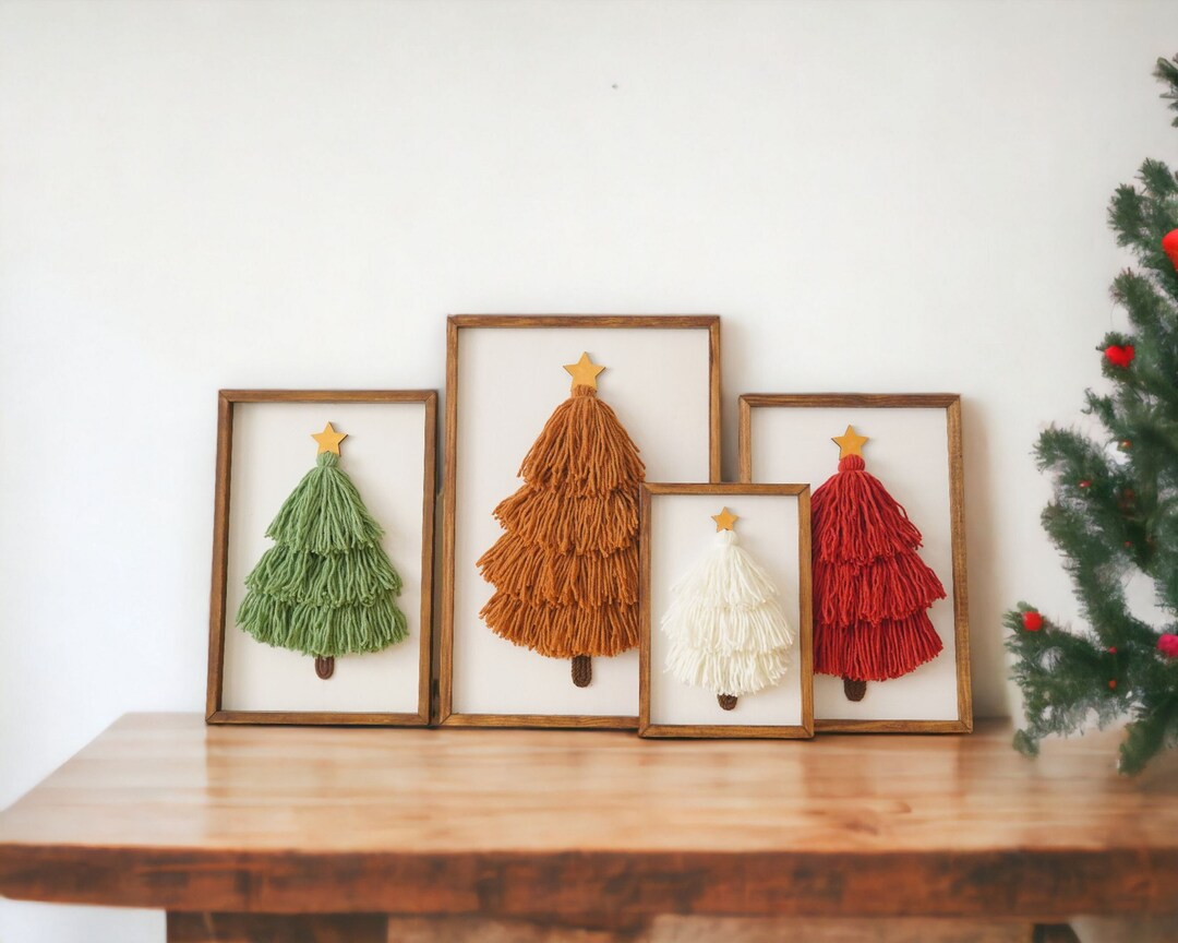 Framed Tassel Christmas Tree, Framed Yarn Tree, Tassel Tree Sign ...