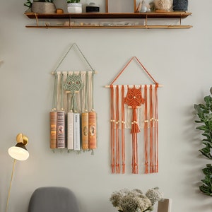 Macrame Book Holder, Macrame Owl, Room Décor, Hanging Bookshelf, Mid ...