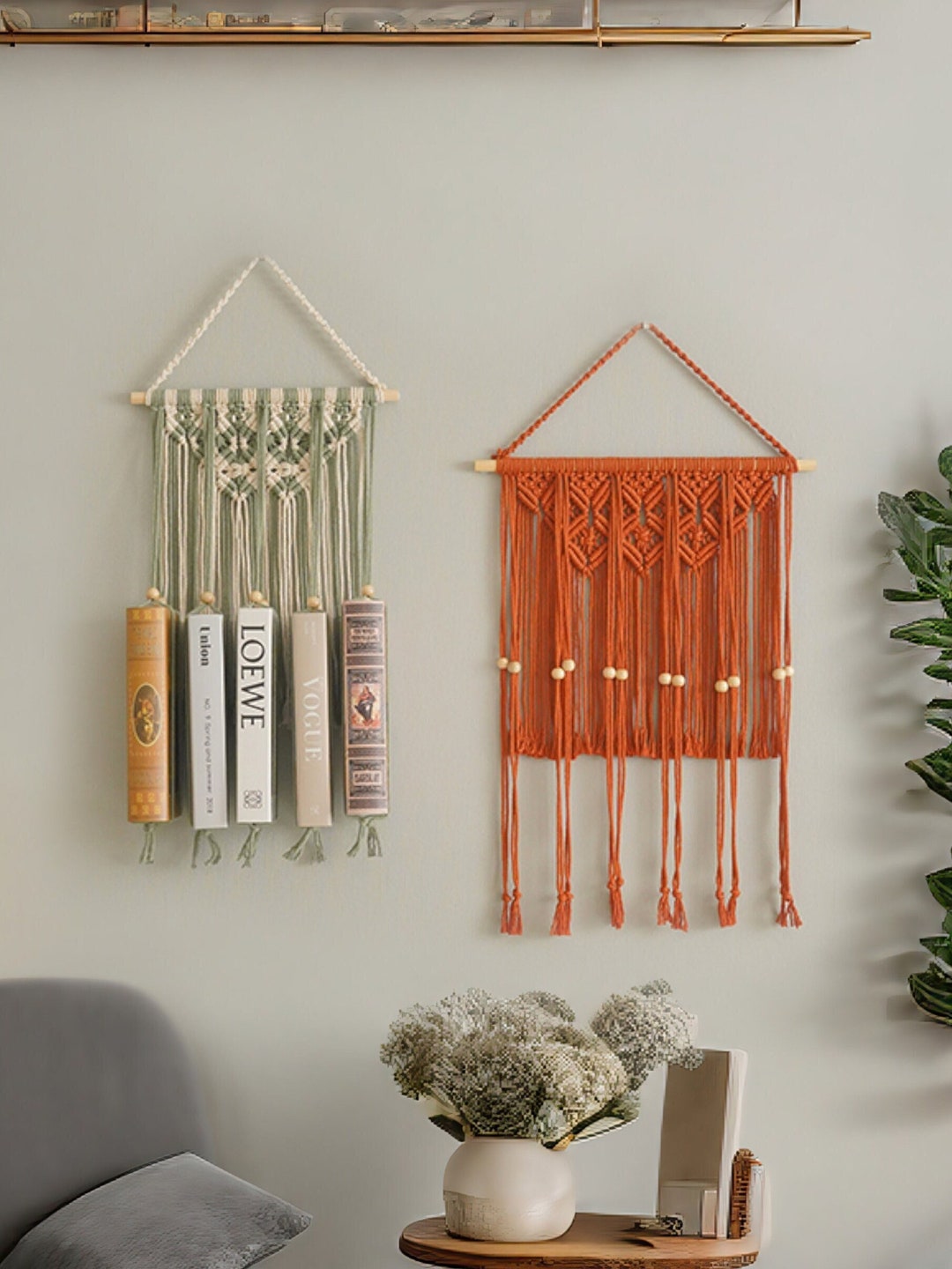 Boho Macrame Bookshelf, Modern Wall Decor, New Home Gift Ideas, Retro ...