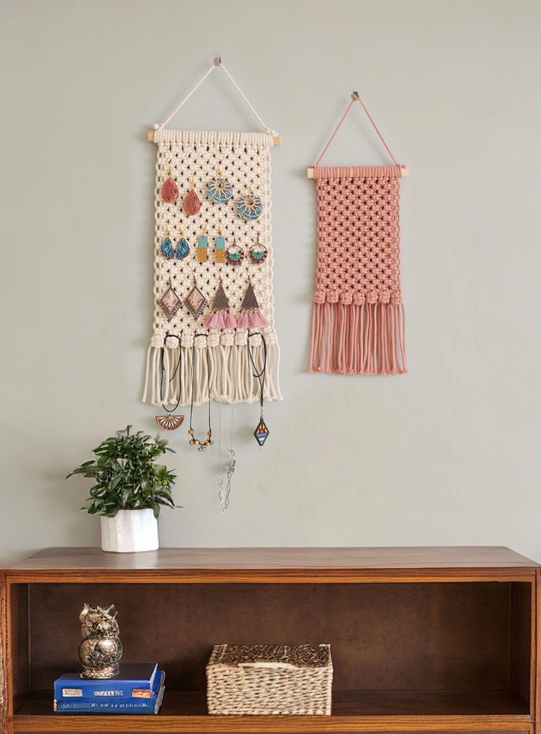 Macrame Earring Hanger, Gifts for Daughter, Bedroom Wall Decor, Earring ...