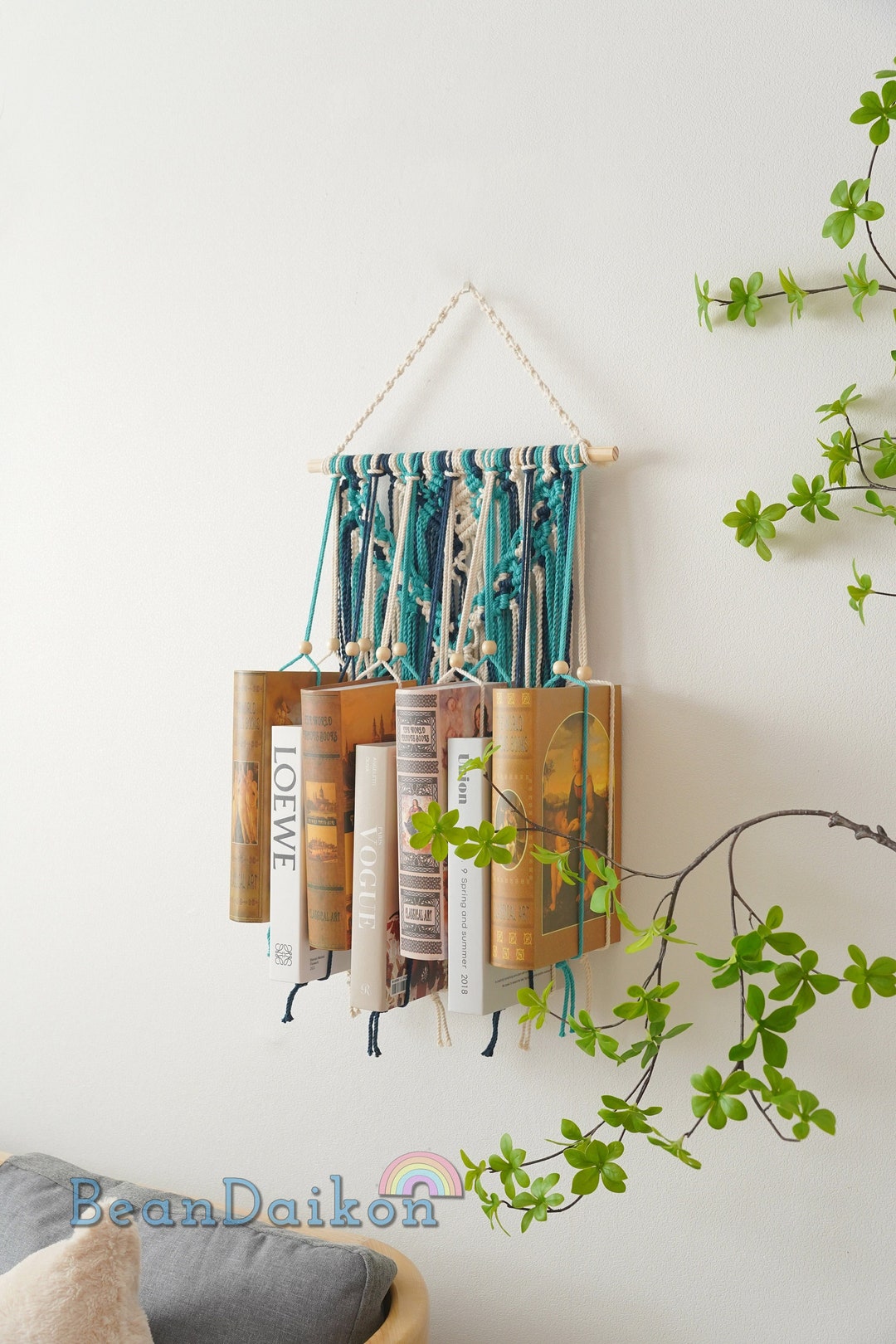 Macrame Boho Bookshelf, Unique Bookshelf, Wall Bookshelf, Book Holder ...