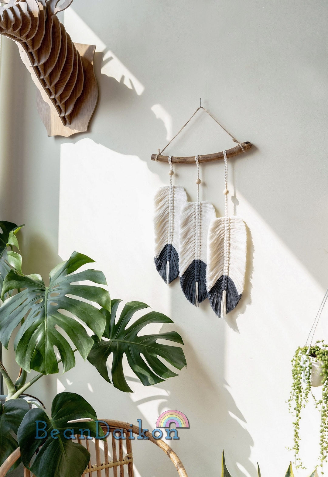 Boho Feather Wall Hanging, Modern Macrame Wall Art, Boho Wall Decor ...