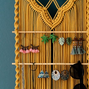Macrame Earring Display, Macrame Wall Decor, Macrame Storage, Boho ...