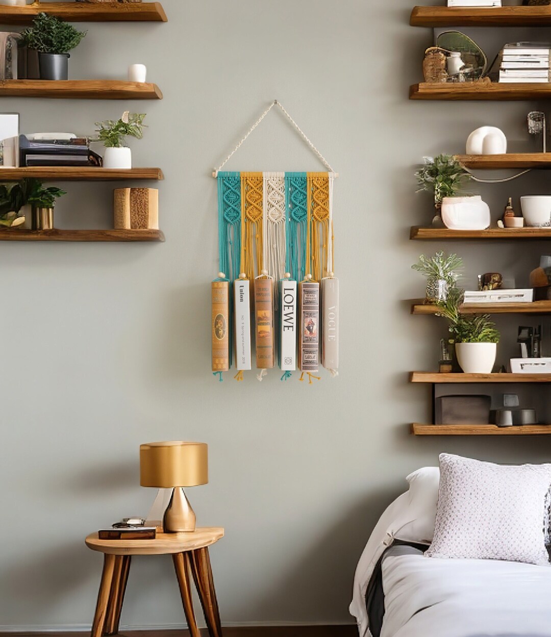 Macrame Book Shelf, Kid Room Decor, Bohemian Book Holder, Macrame Wall ...