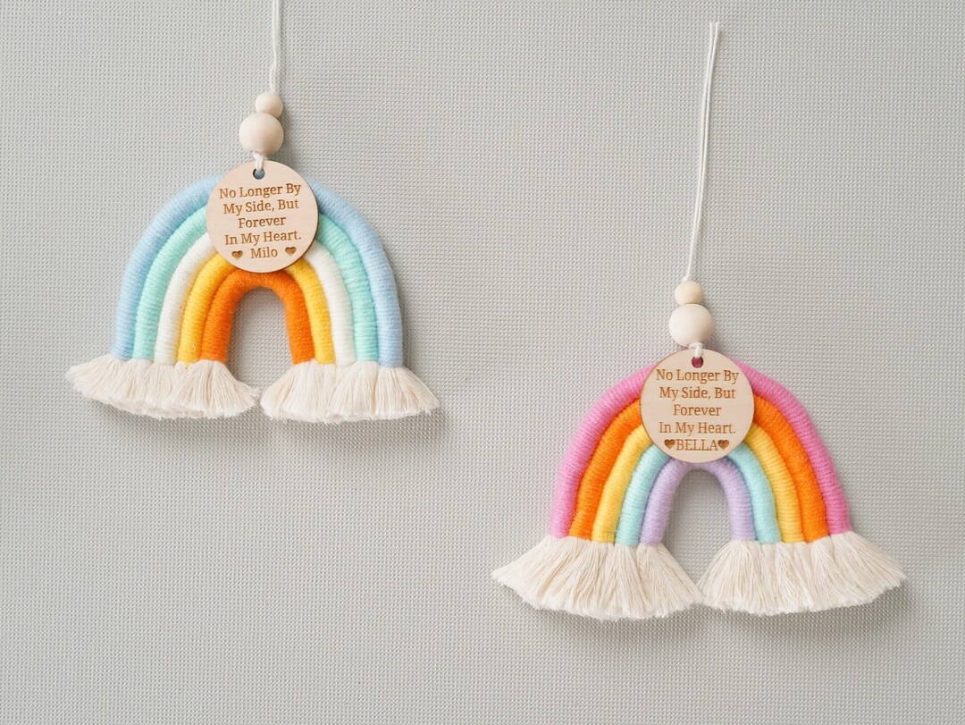 Macrame Memorial Ornament, Rainbow Car Charm, Personalized Ornament ...