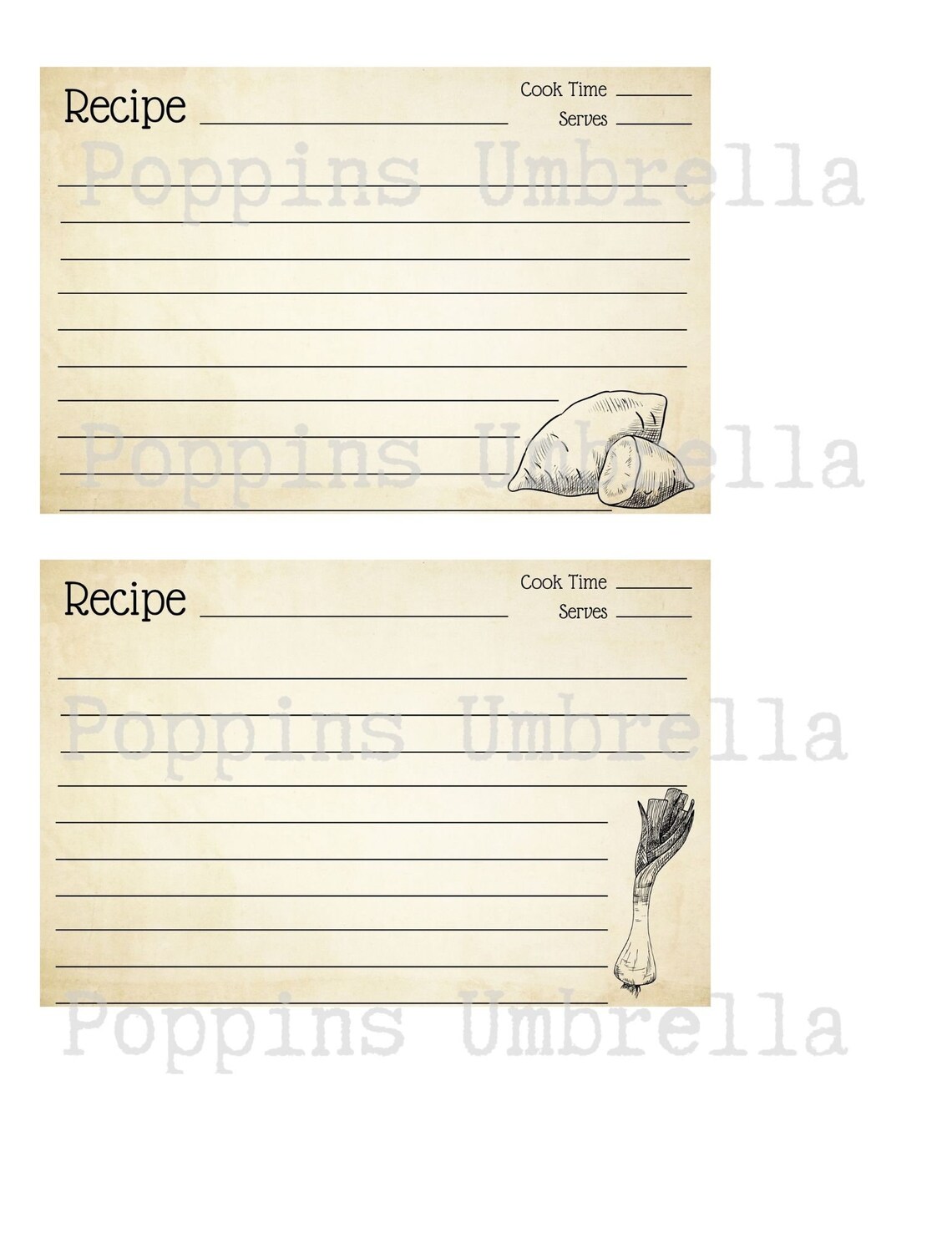 DIGITAL Vegetable Theme Recipe Cards Vintage 4x6 5 Designs - Etsy