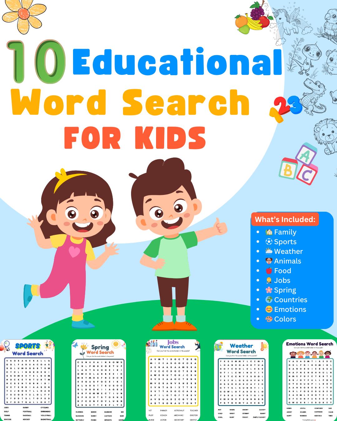 10 Educational Word Search Games for Kids | Printable Learning & Fun ...