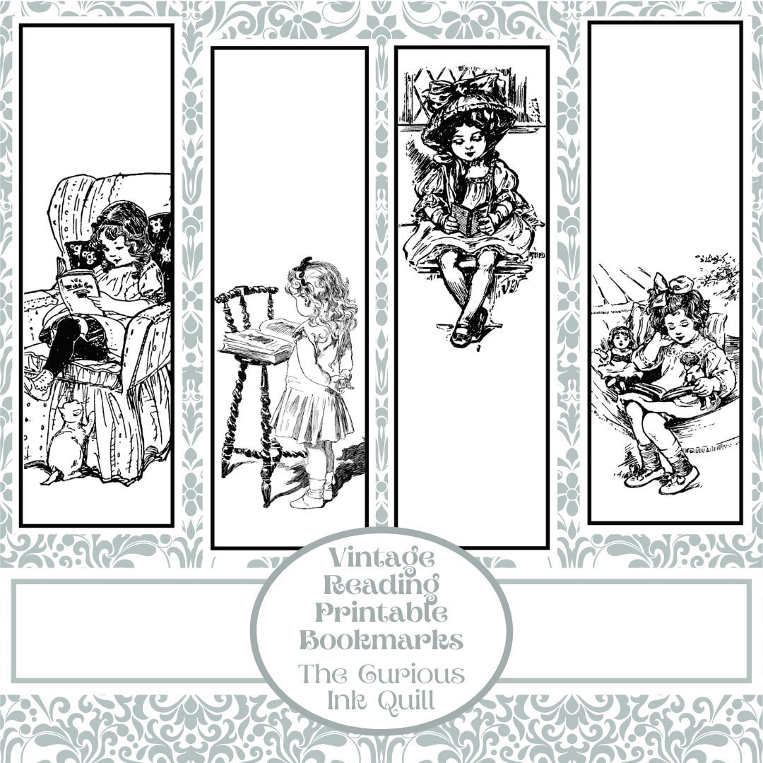 Vintage Reading Illustration Bookmarks | 4 Styles | DIGITAL Download ...