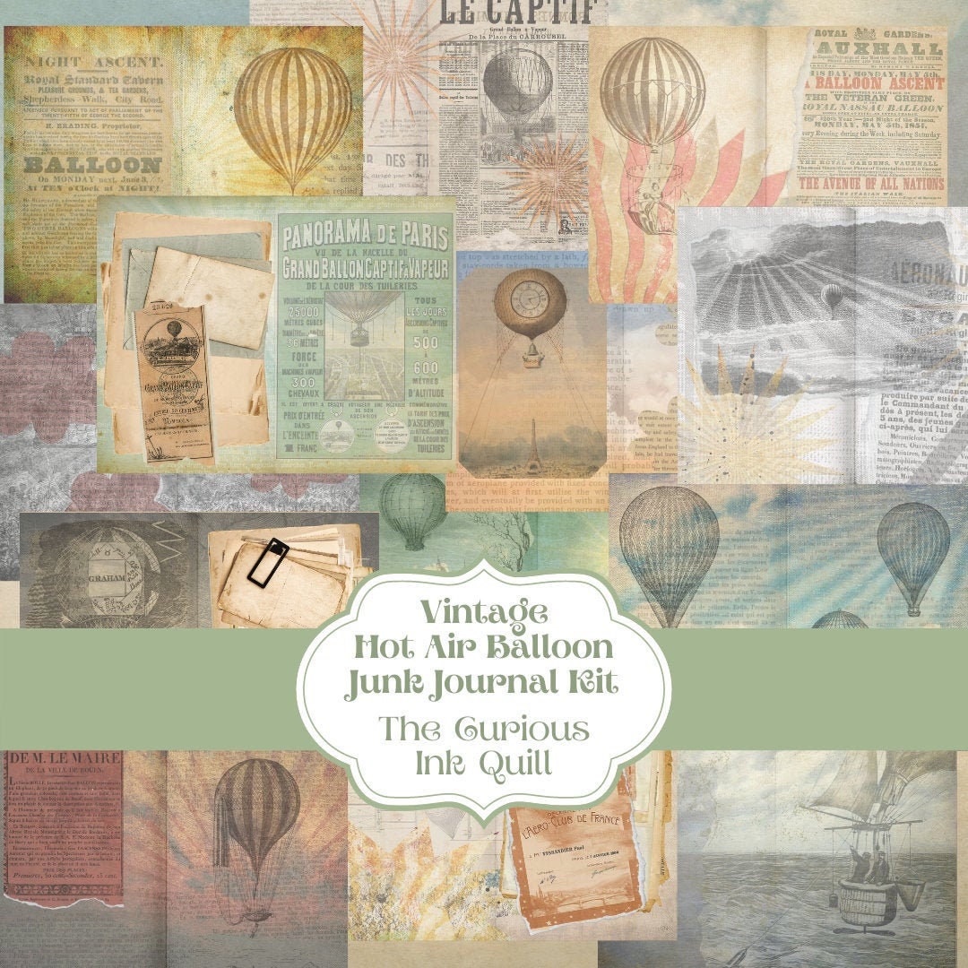 Vintage Hot Air Balloon Junk Journal Kit | 25 Page Pack | DIGITAL ...