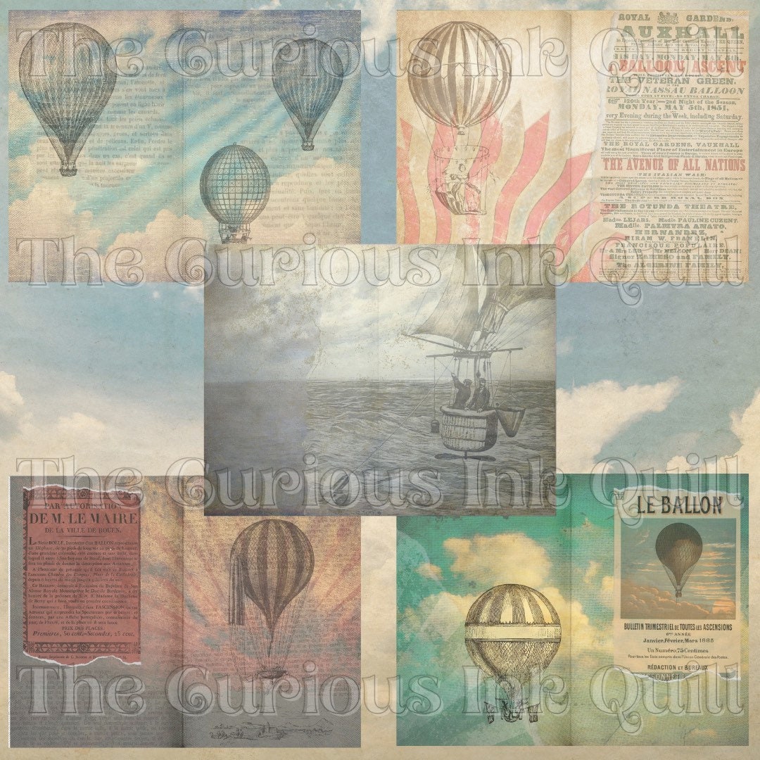 Vintage Hot Air Balloon Junk Journal Kit | 25 Page Pack | DIGITAL ...