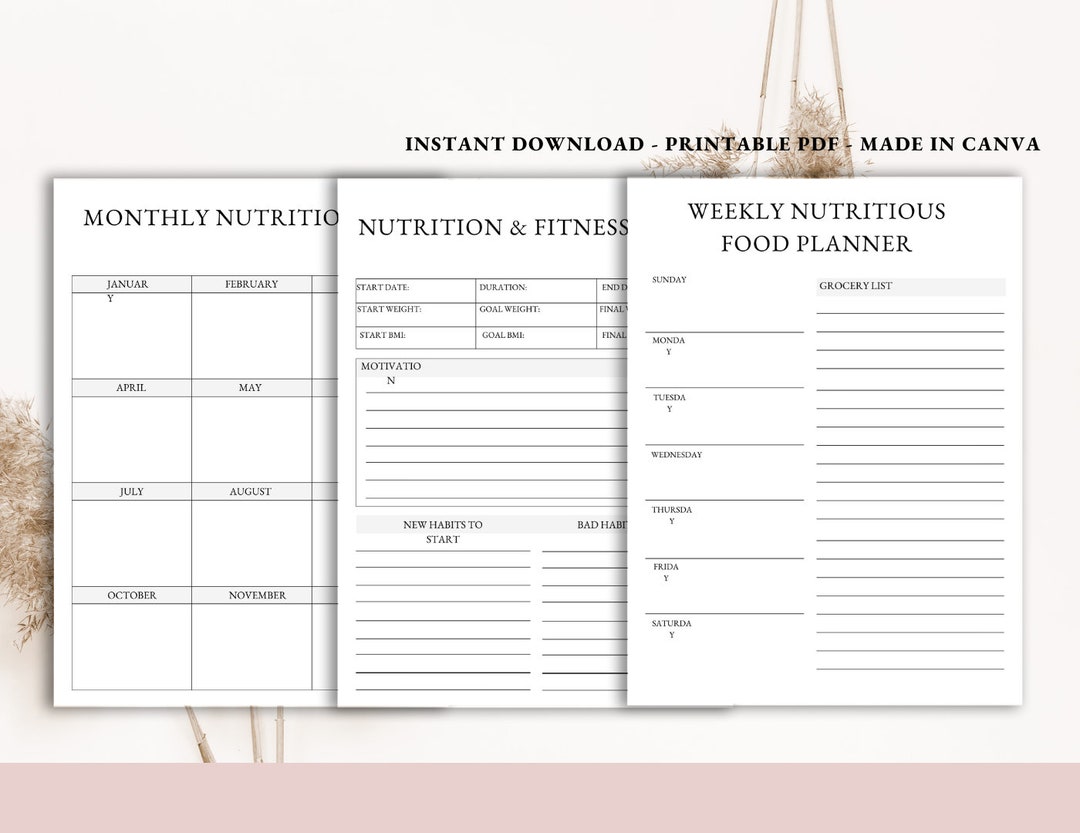 Meal Planner & Grocery List Printable | Daily Food Diary | Fitness Diet ...