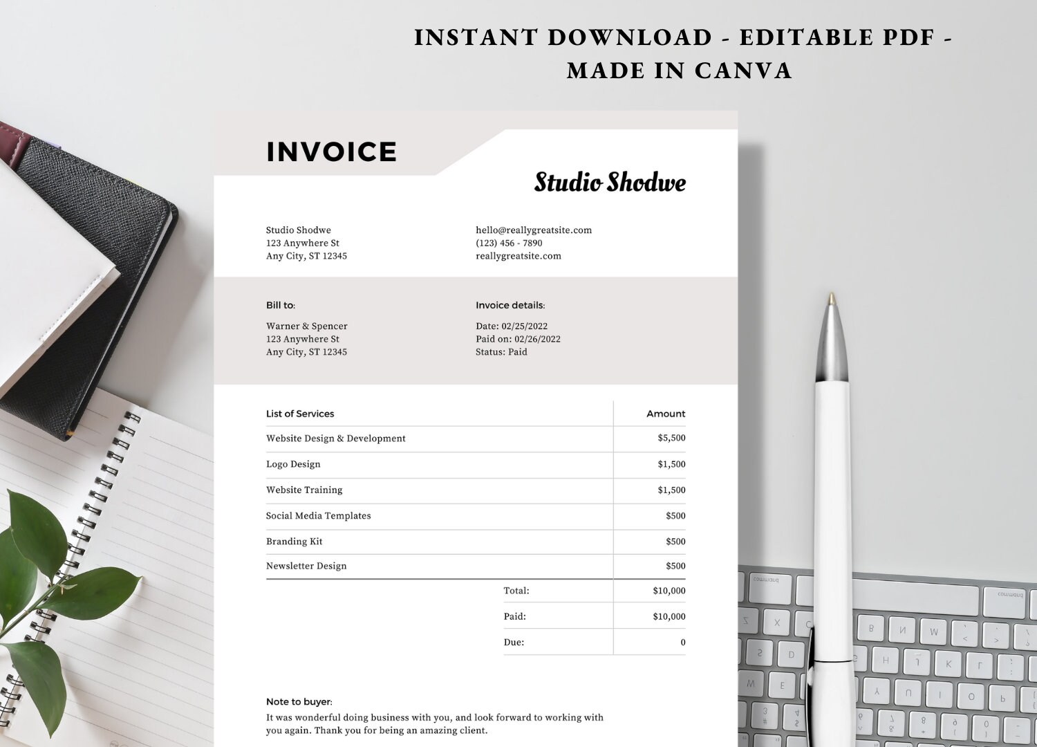 White Beige Simple Services Template, Invoice Template, Business ...