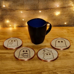 Handmade Ghost Coasters: Laser Cut Wood, 3D Printed Base - Etsy