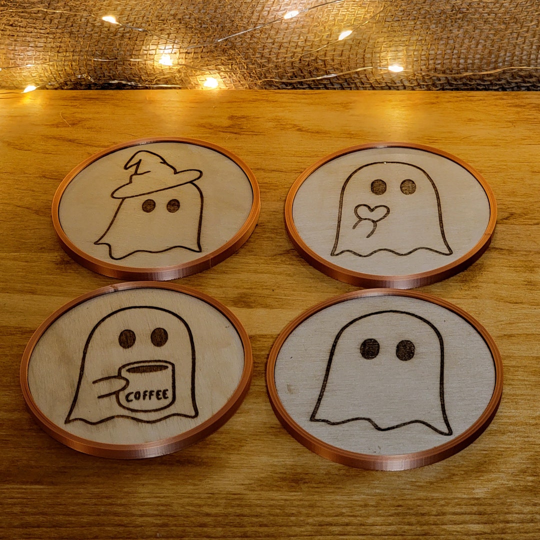 Ghost Coasters: Handmade Wooden Coasters, Halloween Themed Coaster Set ...