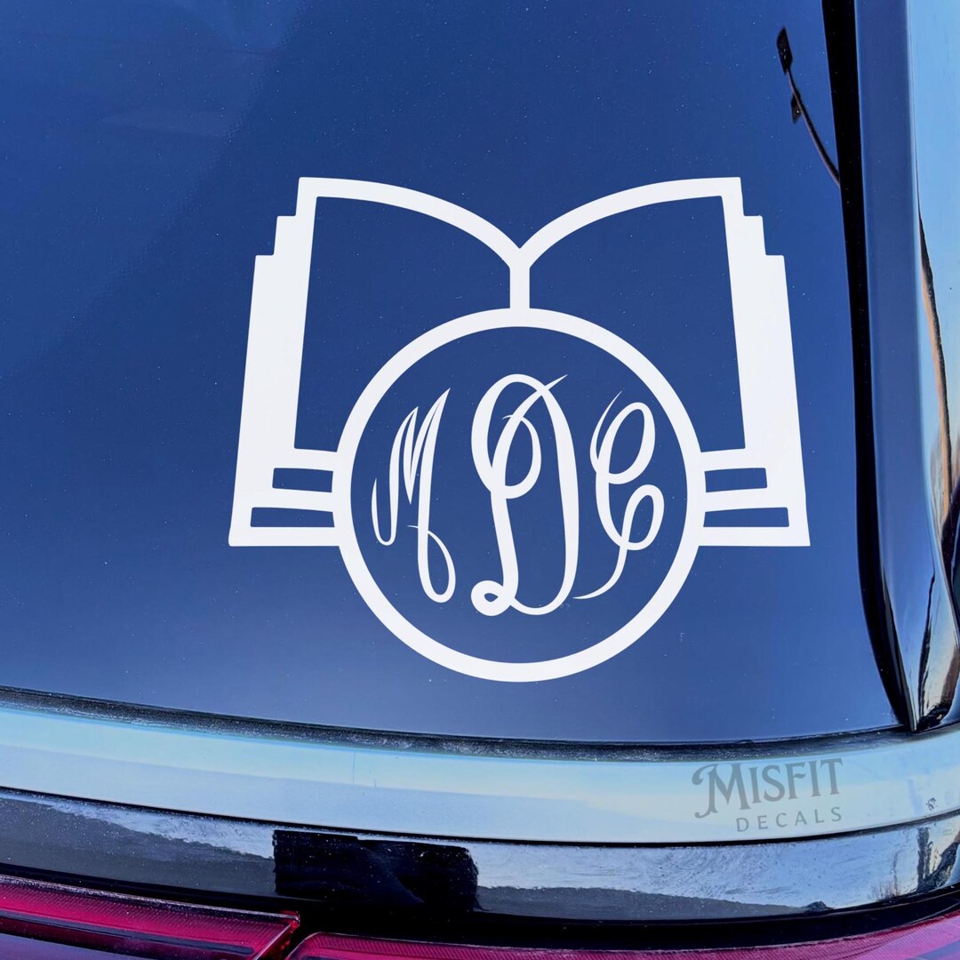 Custom Book Monogram Decal Books Decal Cute Book Sticker Bookish Books ...