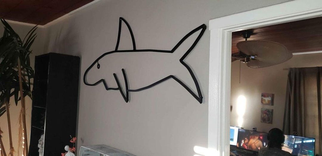 VTG Black Wrought Iron Shark Industrial Wall Hanging Coastal Sculpture ...