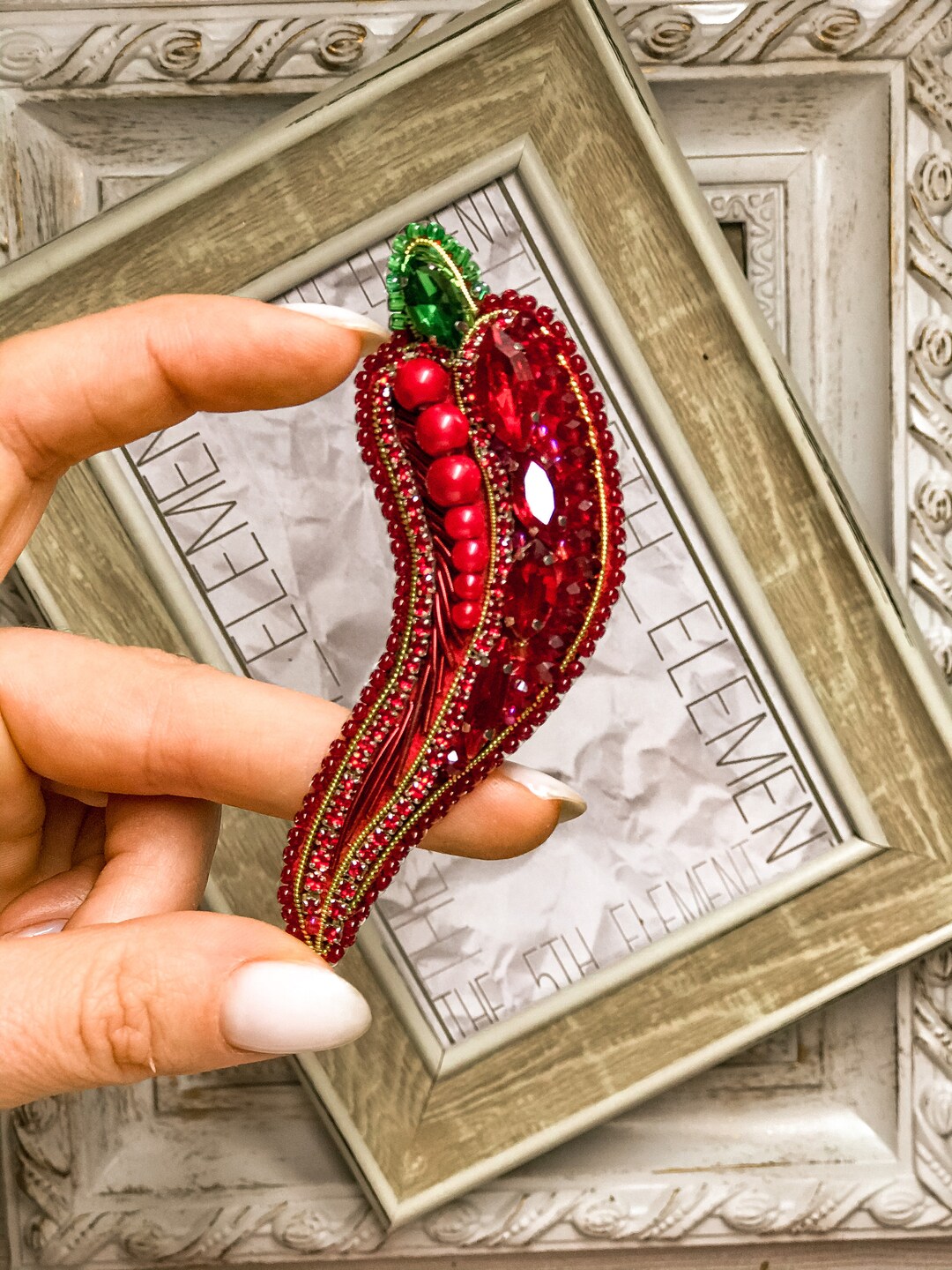 Embroidered Crystal Chilli Pepper Brooch, Beaded Swarovski Broach ...