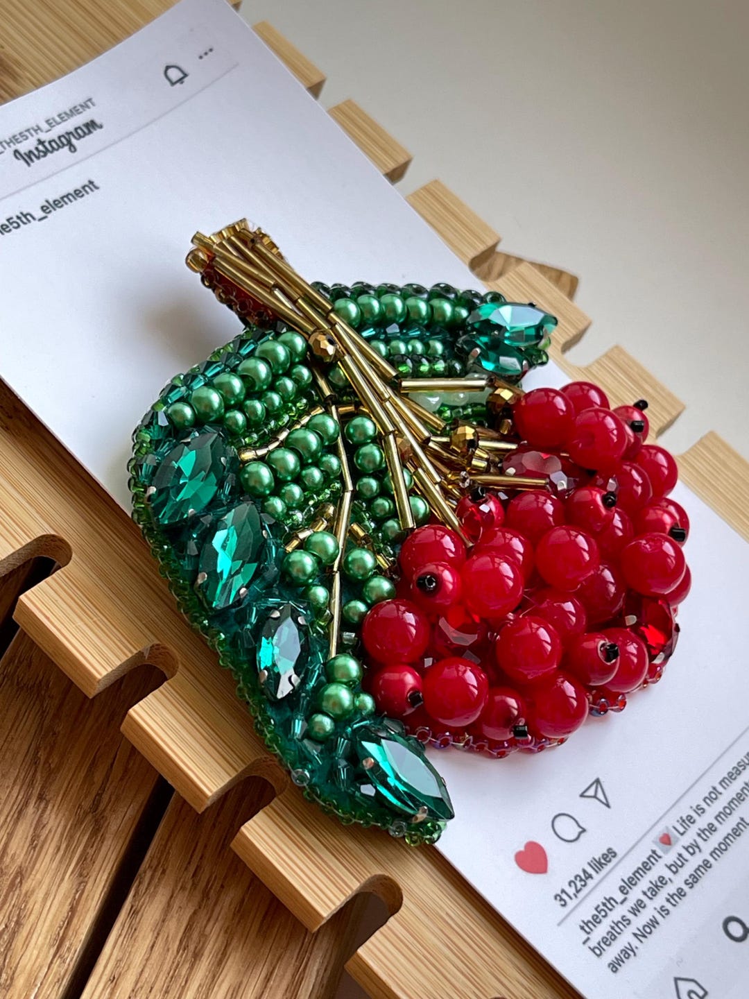 Beaded Cranberry Viburnum Brooch, Embroidered Brooch, Red Berry ...