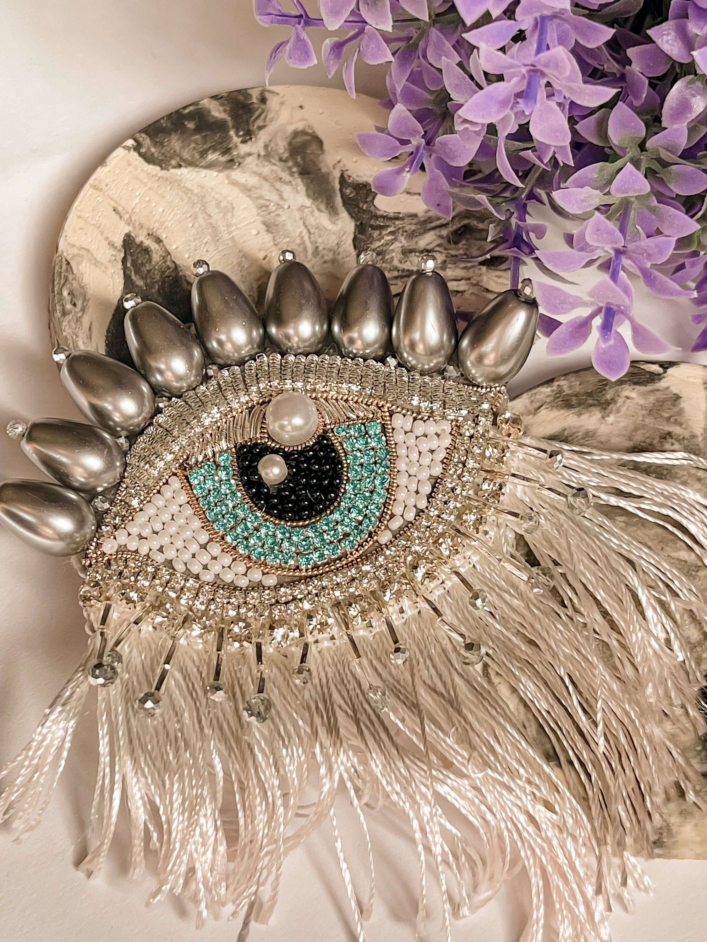 Evil Eye Brooch Beaded Brooch Silver Eye Embroidered Pin | Etsy