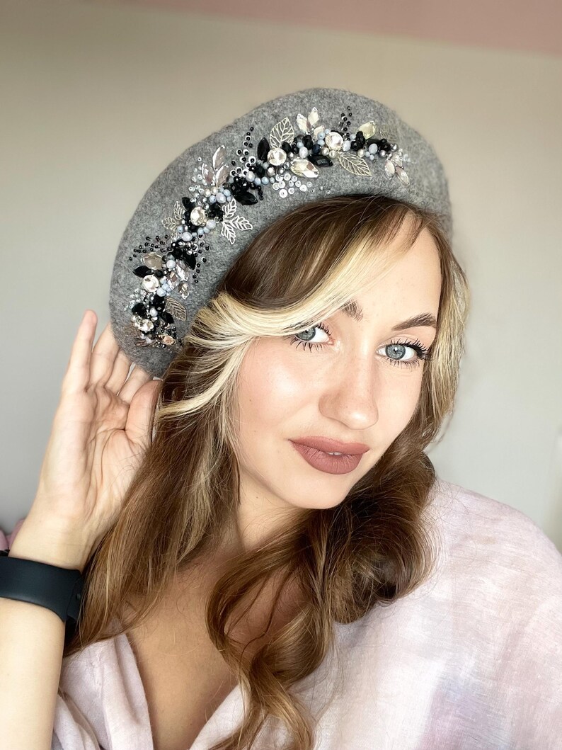 Hand Embroidered 100% Wool Flower French Beret, Custom Embroidered ...