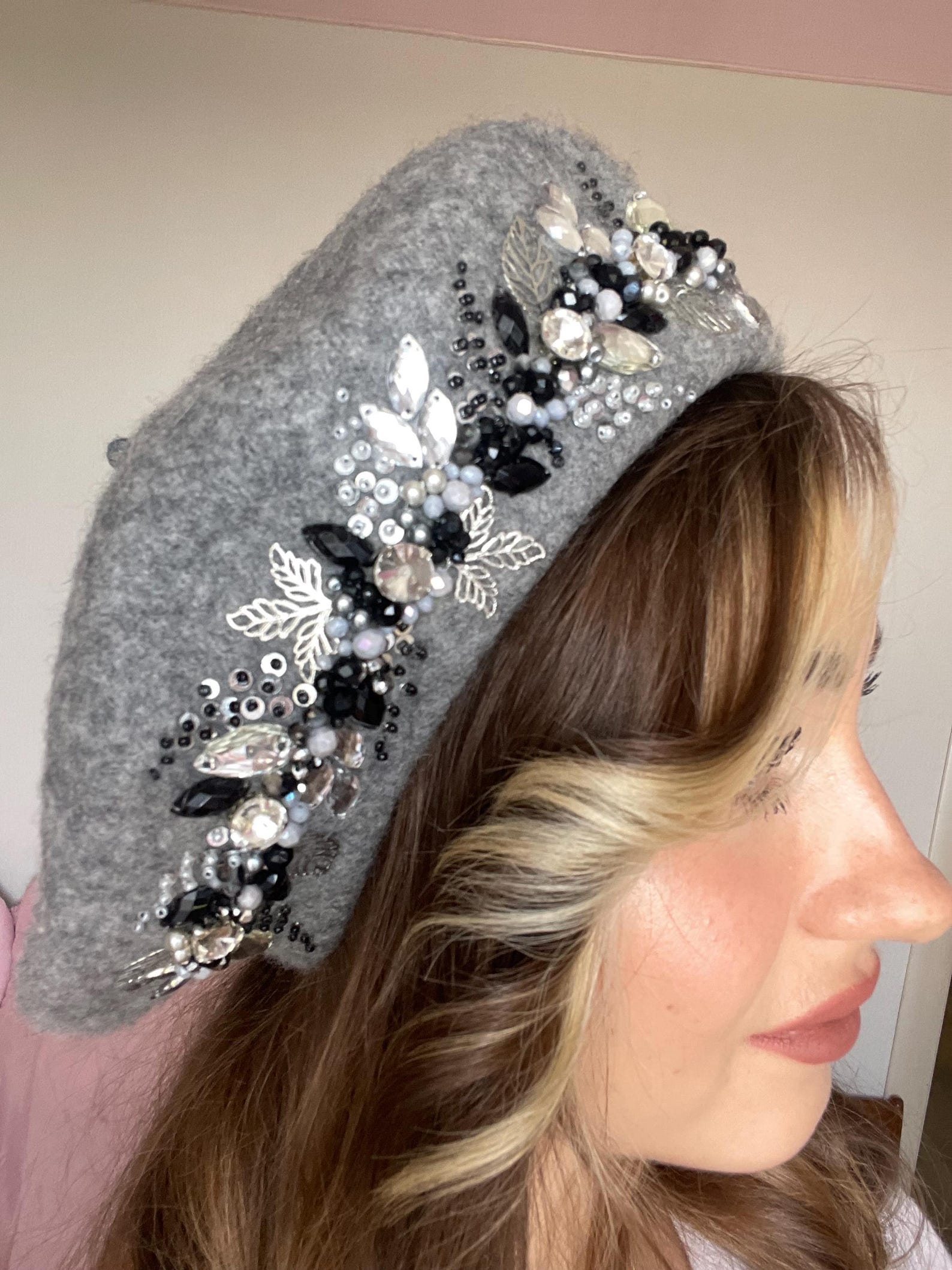 Hand Embroidered 100% Wool Flower French Beret, Custom Embroidered ...