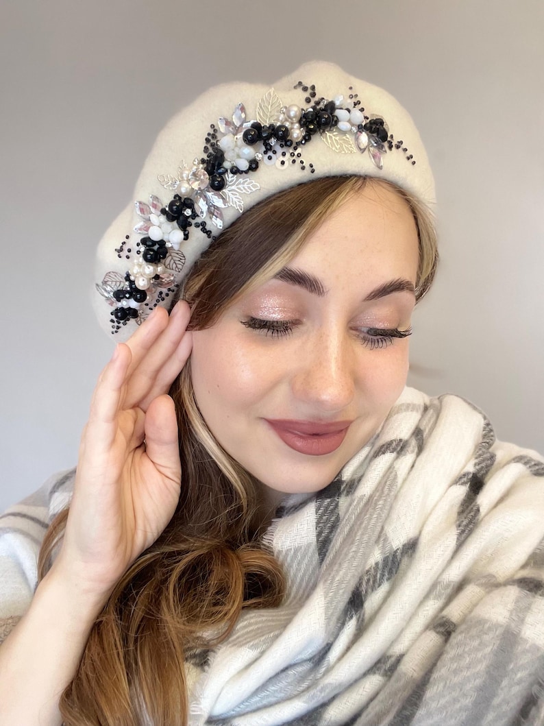Hand Embroidered 100% Wool Flower French Beret, Custom Embroidered ...