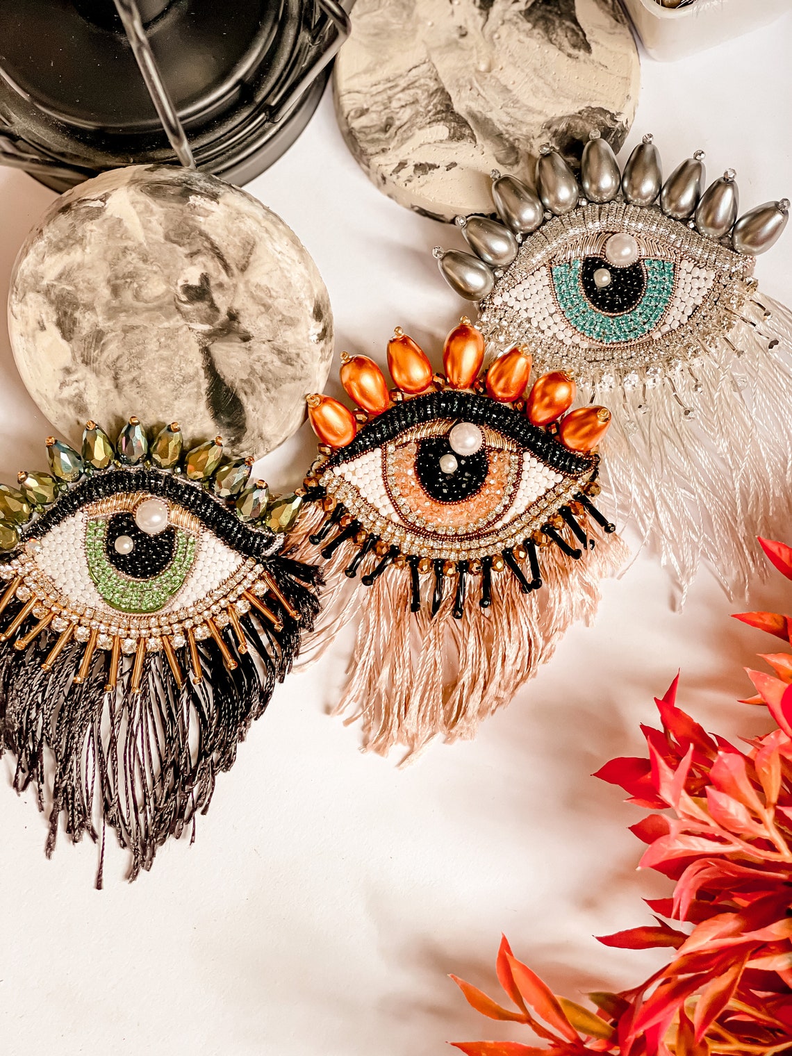 Evil Eye Brooch Beaded Brooch Silver Eye Embroidered Pin | Etsy