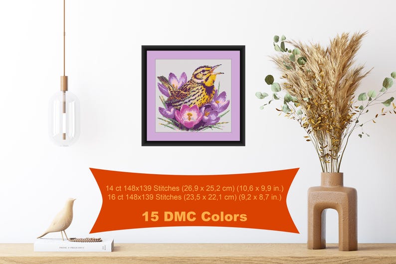 Meadowlark Watercolor Cross Stitch Chart: Spring Bird Embroidery ...