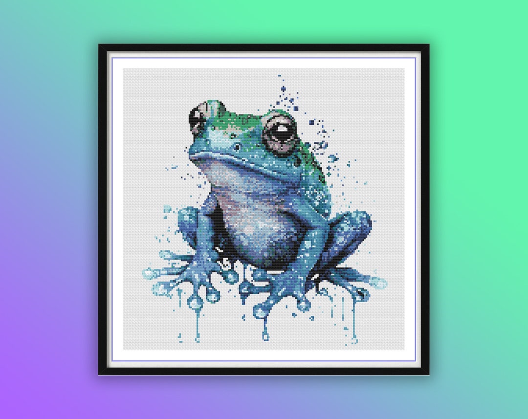 Watercolor Cute Blue Frog Counted Cross Stitch PDF Pattern, Cute ...