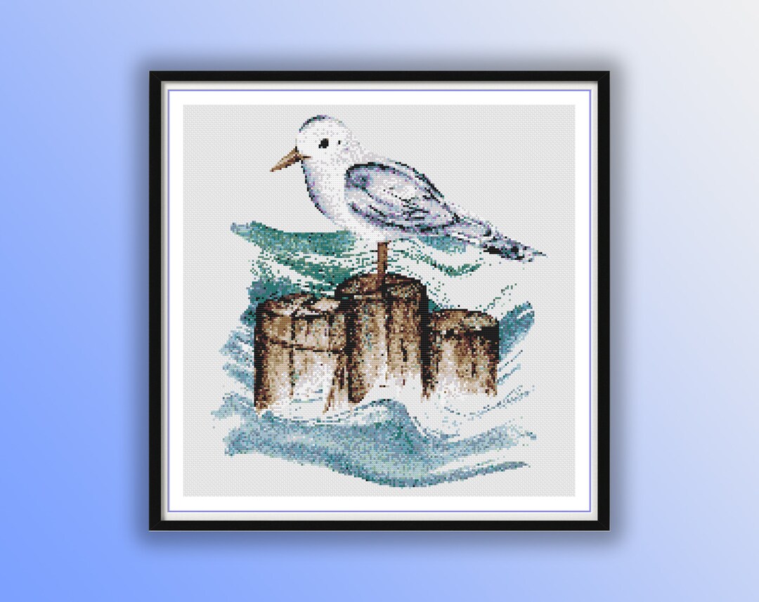 Watercolor Seagull Counted Cross Stitch PDF Pattern, Seascape Cross ...