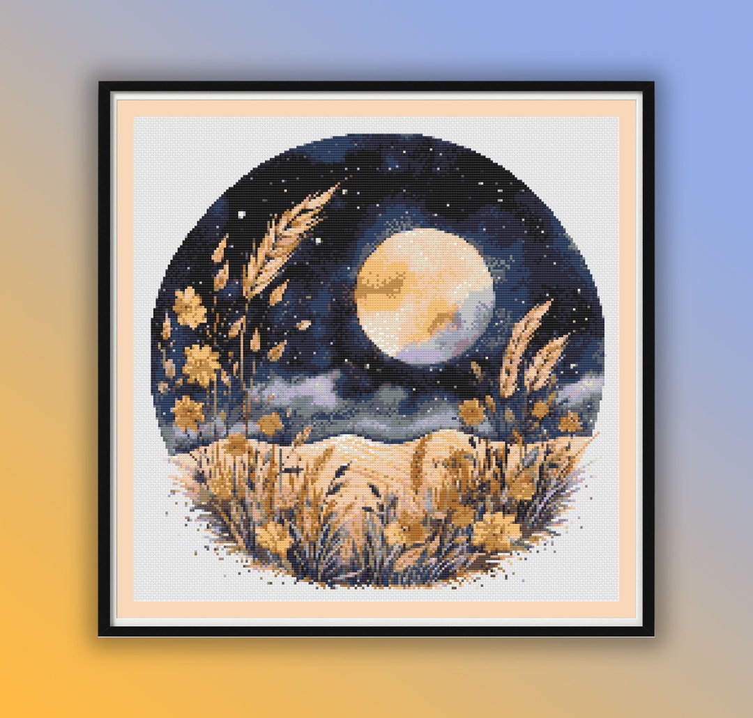Watercolor Starry Autumn Fields Night Counted Cross Stitch PDF Pattern ...