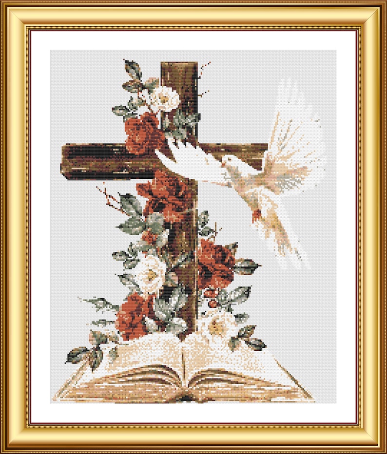 Christian Cross Counted Cross Stitch PDF Pattern With Flowers - Etsy